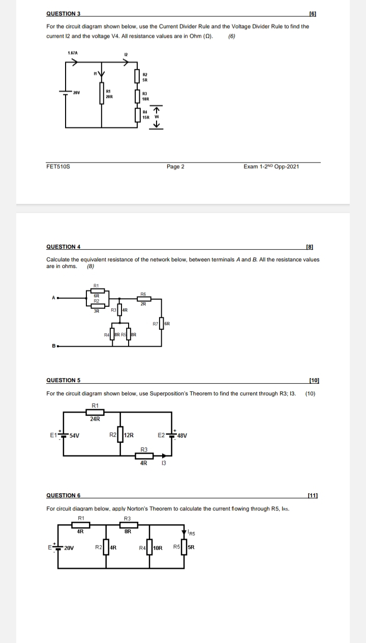 Solved QUESTION 3[6]For the circuit diagram shown below, use | Chegg.com