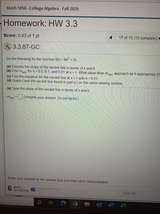 Solved Math 1050 - College Algebra - Fall 2020 Homework: HW | Chegg.com