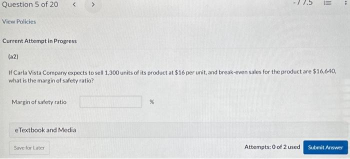 Solved Current Attempt in Progress (a2) If Carla Vista | Chegg.com
