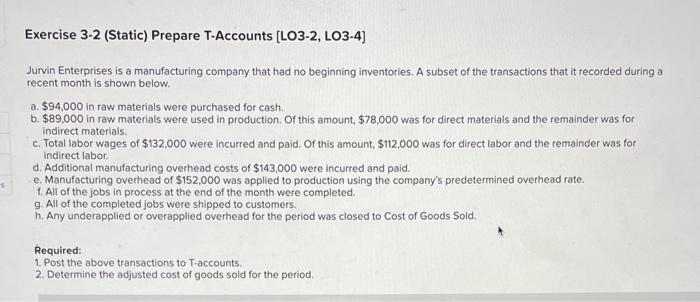 Solved Exercise 3-2 (Static) Prepare T-Accounts [LO3-2, | Chegg.com Solved Exercise 3-2 (Static) Prepare T-Accounts [LO3-2, | Chegg.com