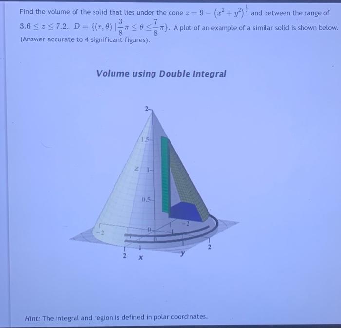 Solved Find the volume of the solid that lies under the cone | Chegg.com