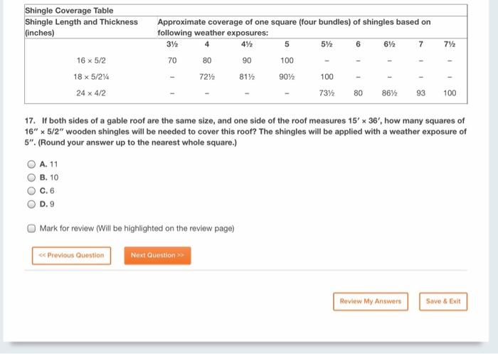 Solved Shingle Coverage Table Shingle Length and Thickness | Chegg.com