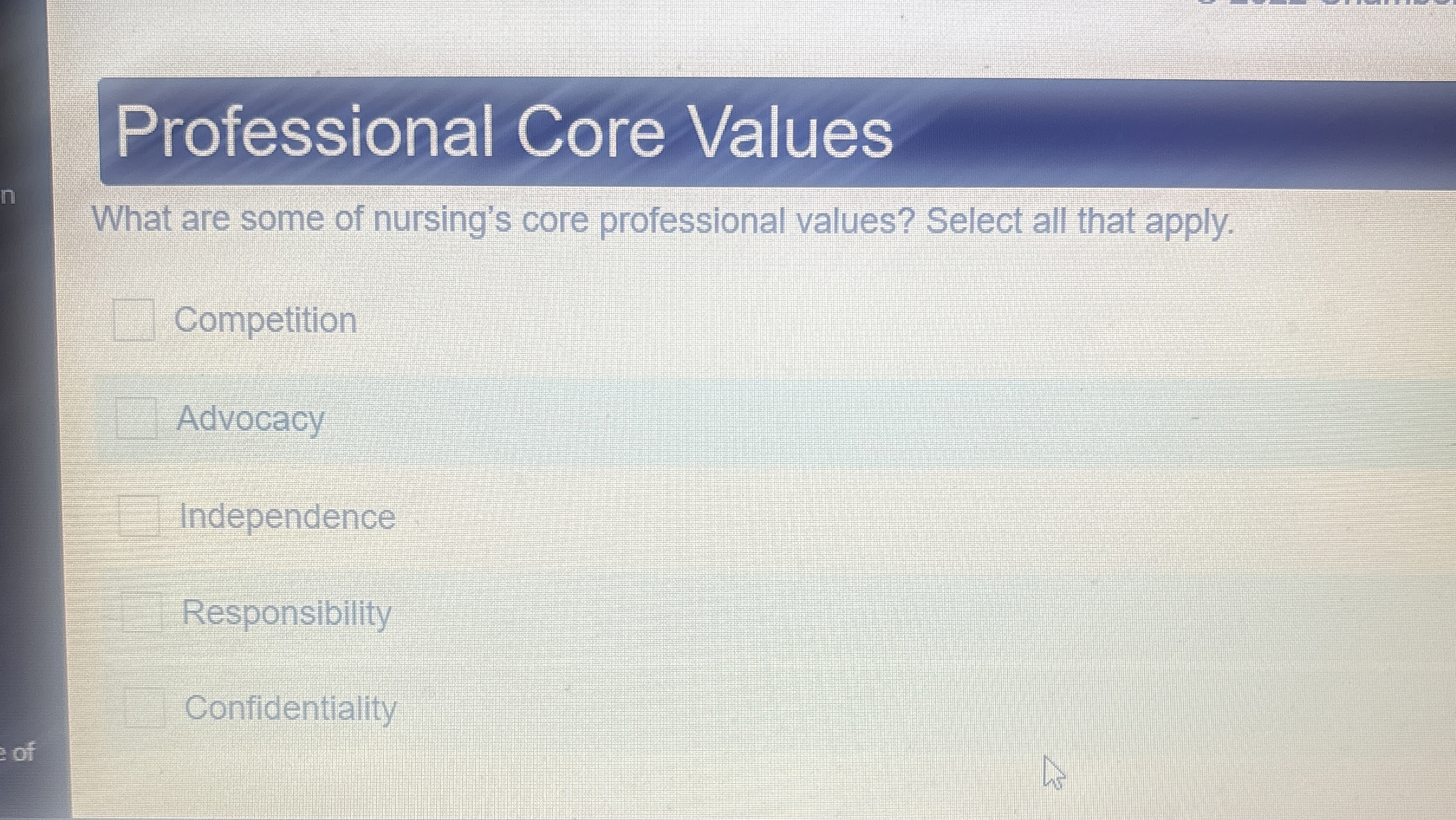 Solved Professional Core ValuesWhat are some of nursing's | Chegg.com