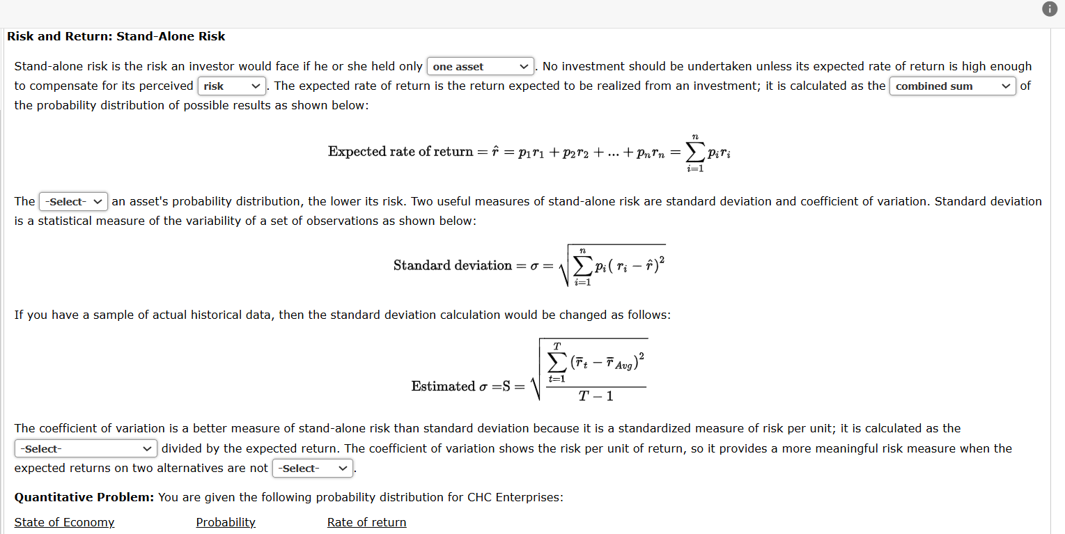 Expected rate of ﻿return | Chegg.com