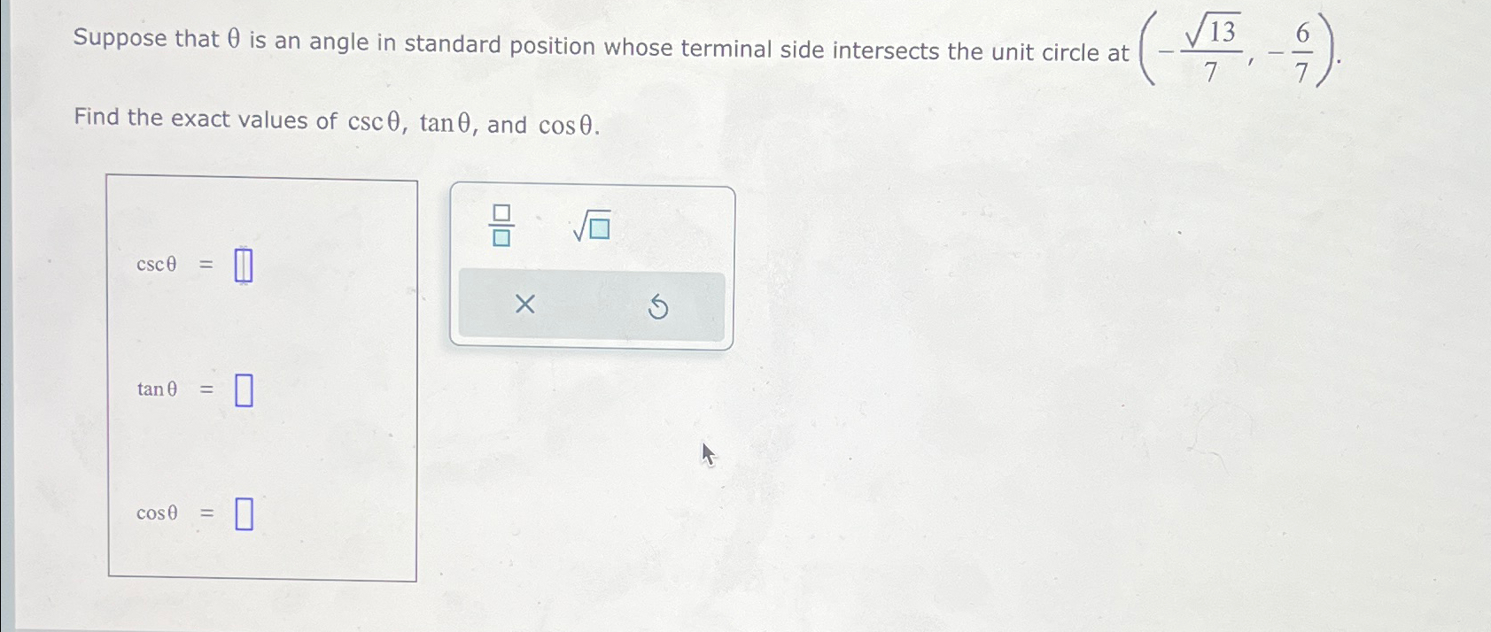 Solved Suppose that θ ﻿is an angle in standard position | Chegg.com