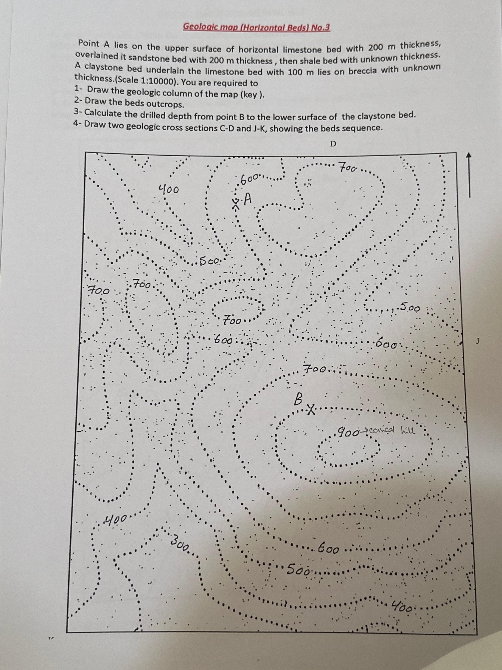 Solved Geologic map (Horizontal Beds) ﻿No.3Point A lies on | Chegg.com