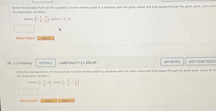 write the standard form of the quadratic function | Chegg.com