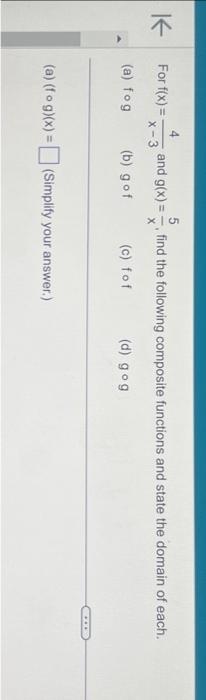 Solved For f(x)=x−34 and g(x)=x5, find the following | Chegg.com