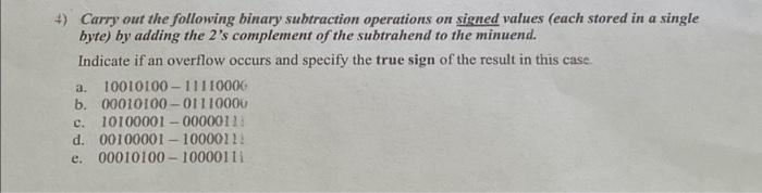 Solved 4) Carry out the following binary subtraction | Chegg.com