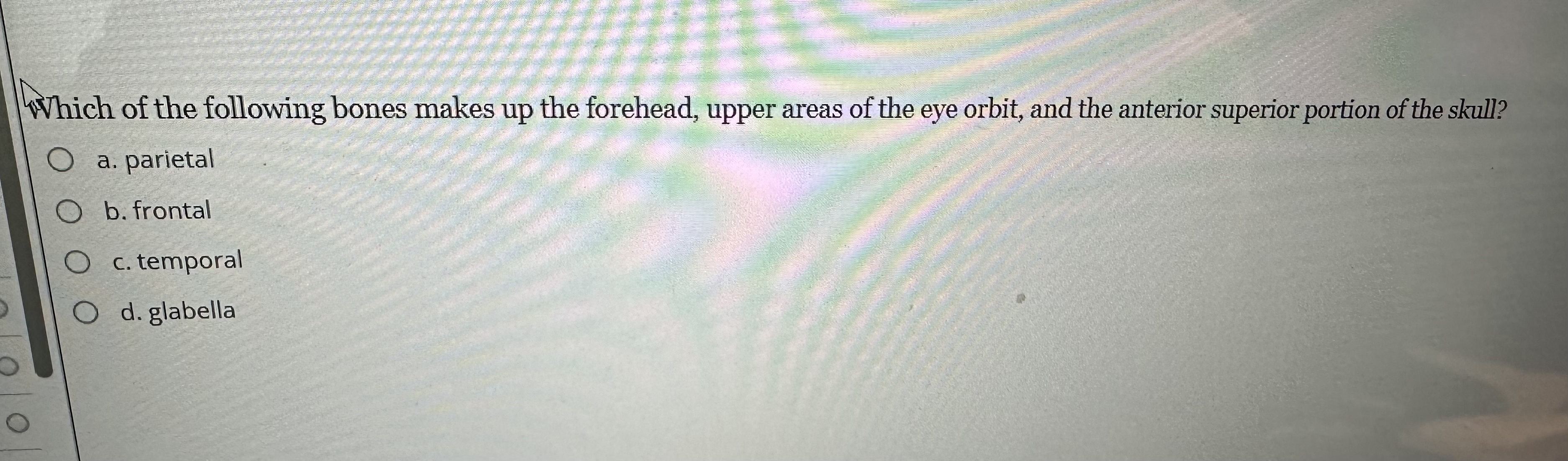 Solved Which of the following bones makes up the forehead, | Chegg.com