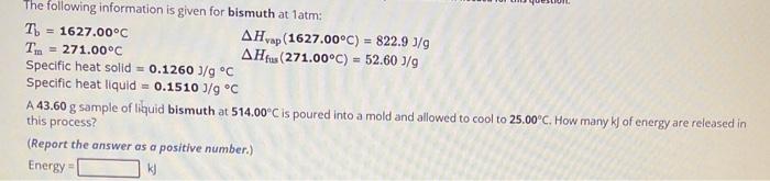 Solved The following information is given for bismuth at | Chegg.com