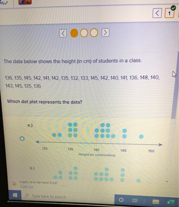 Solved Which dot plot represents the data? a.) . O 130 135 | Chegg.com