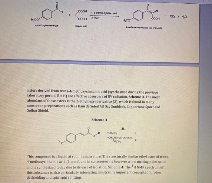 Synthesis of a Sunblock - Alternative Fischer | Chegg.com