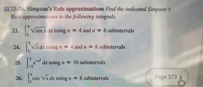 Solved 1 23–26. Simpson's Rule approximations Find the | Chegg.com