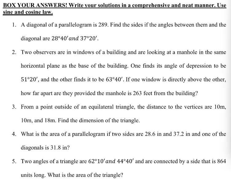 Solved BOX YOUR ANSWERS! Write vour solutions in a | Chegg.com