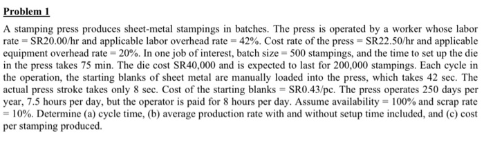 Solved Problem 1 A stamping press produces sheet-metal | Chegg.com