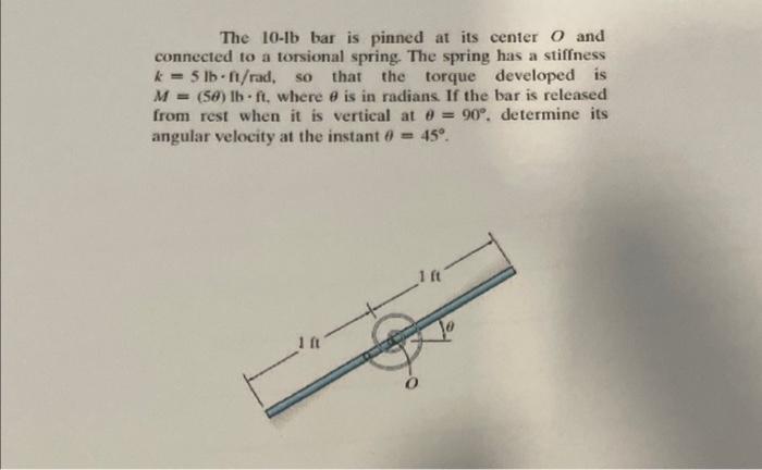 Solved The 10-lb bar is pinned at its center O and connected | Chegg.com