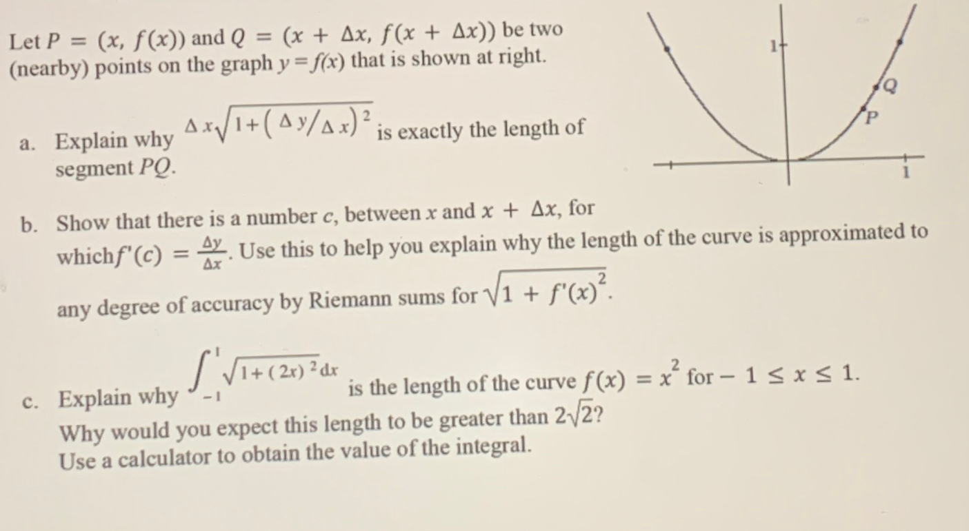 Solved Let P=(x,f(x)) ﻿and Q=(x+Δx,f(x+Δx)) ﻿be two (nearby) | Chegg.com