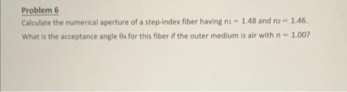 Problem 6 Calculate the numerical aperture of a | Chegg.com