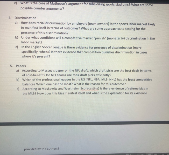 Solved Sports Economics For question 1 through 5, CHOOSE 3 | Chegg.com