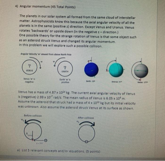 Solved 4) Angular momentum (45 Total Points) The planets in | Chegg.com