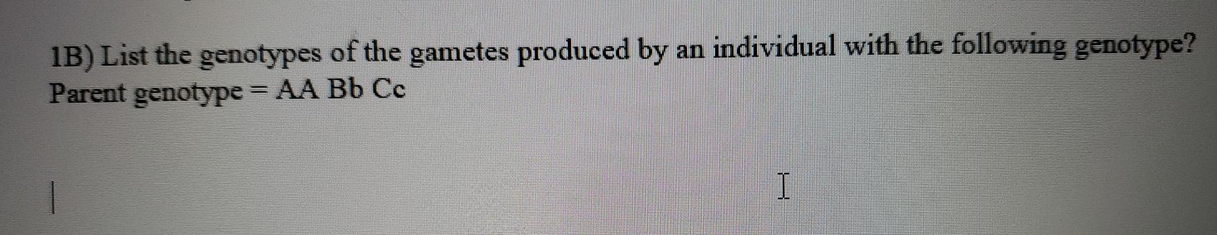 Solved 1B) List the genotypes of the gametes produced by an | Chegg.com
