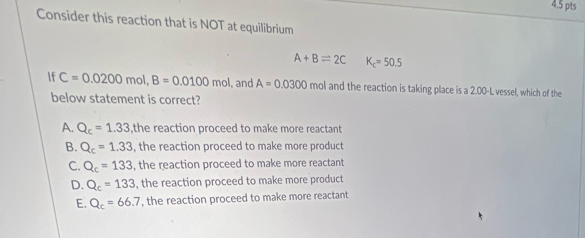 Solved Consider this reaction that is NOT at | Chegg.com
