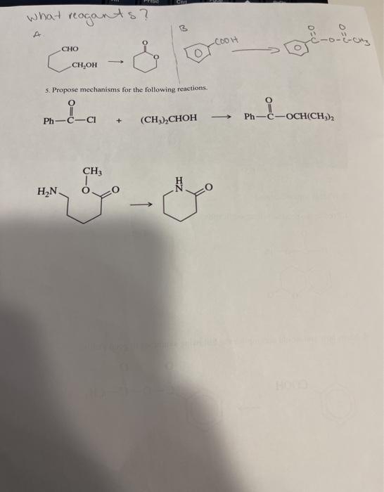 Solved what reagants? -CooH CHO CH,OH 5. Propose mechanisms | Chegg.com