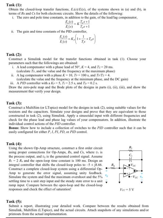Solved Task (1): Obtain the closed-loop transfer functions, | Chegg.com Solved Task (1): Obtain the closed-loop transfer functions, | Chegg.com