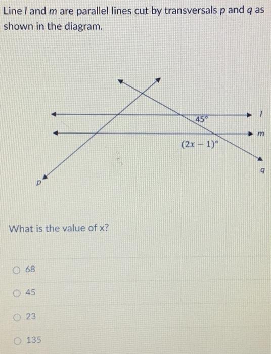 Solved Line I and m are parallel lines cut by transversals p | Chegg.com