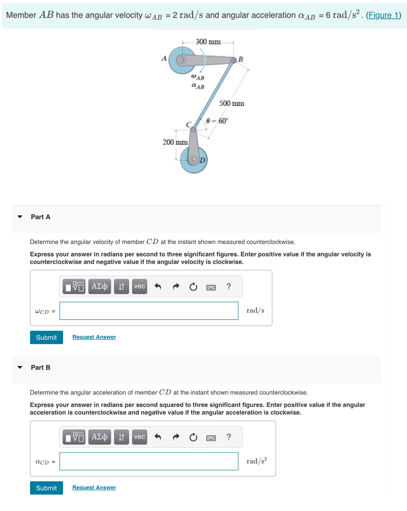 Solved Member AB has the angular velocity \omega | Chegg.com