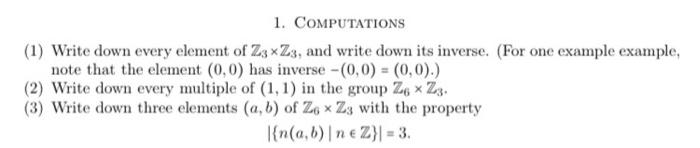 Solved 1. Computations (1) Write down every element of | Chegg.com