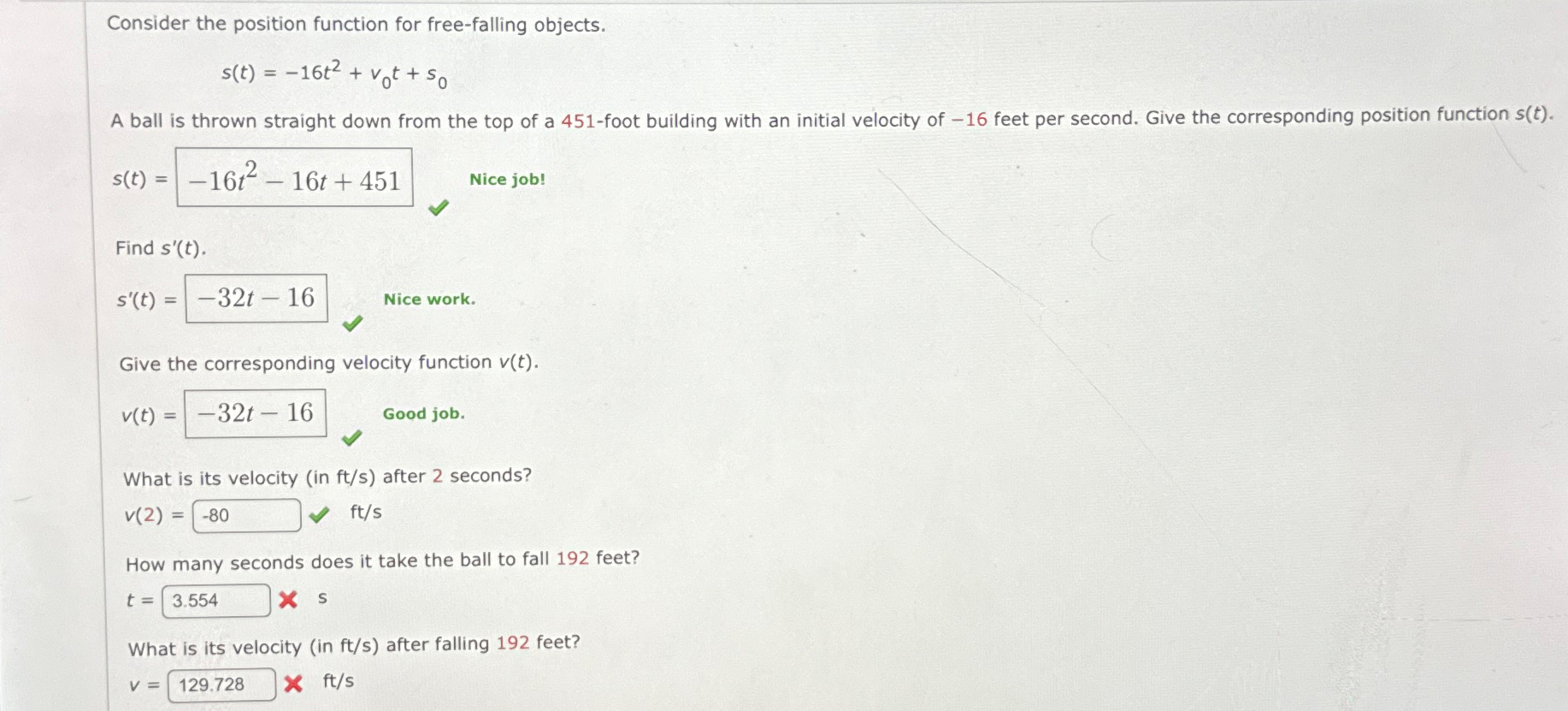 Solved Consider the position function for free-falling | Chegg.com