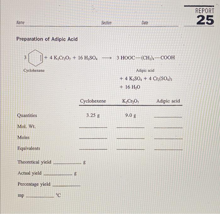 Preparation of Adipic Acid | Chegg.com