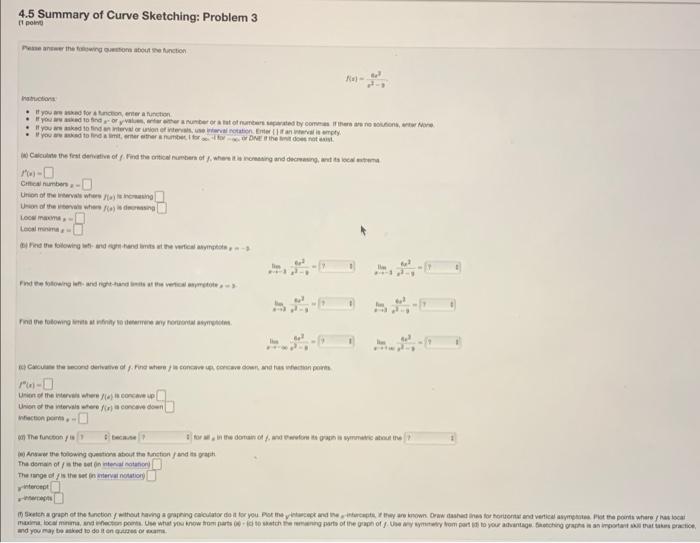 Solved 4.5 Summary of Curve Sketching: Problem 3 ti point | Chegg.com