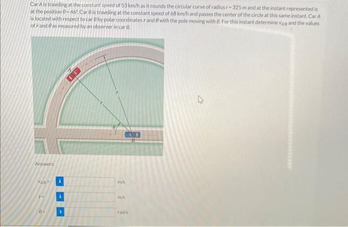 Solved Car A is traveling at the constant speed of 53 km/h | Chegg.com