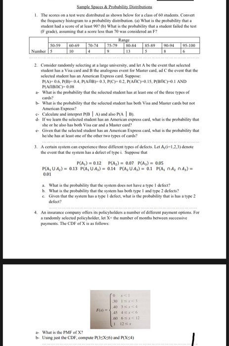 Solved Sample Spaces & Probability Distributions 1. The | Chegg.com
