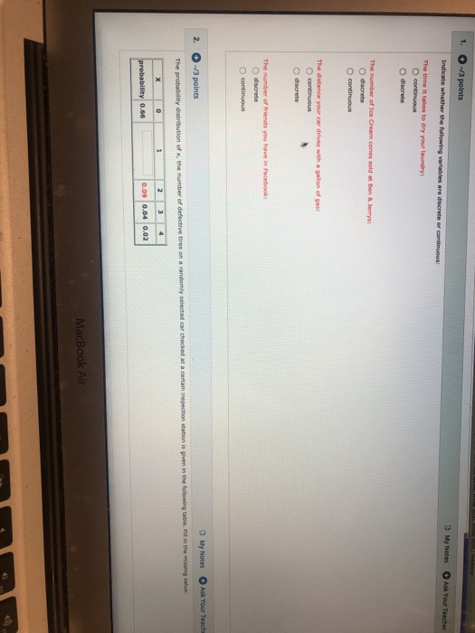 Solved 1. -/3 points My Notes Ask Your Teacher Indicate | Chegg.com