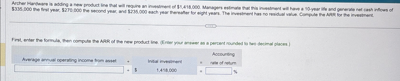 Solved Archer Hardware is adding a new product line that | Chegg.com