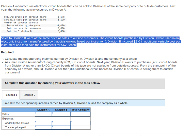 Solved Division A manufactures electronic circuit boards | Chegg.com