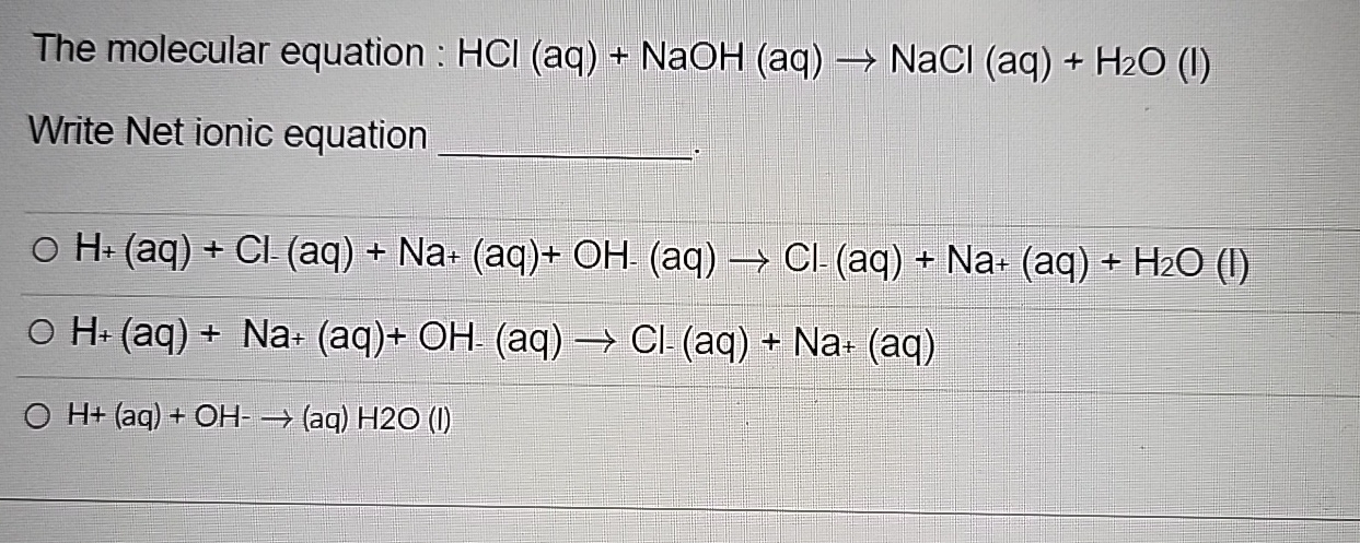 Solved The molecular equation : | Chegg.com