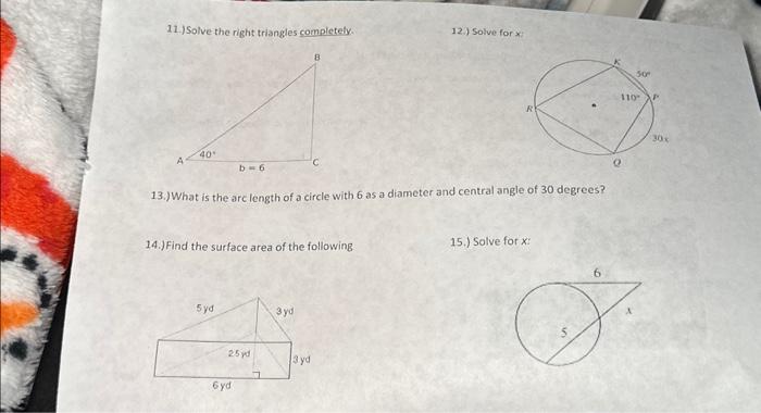 Solved 11.) Solve the right triangles completely 12.) Solve | Chegg.com