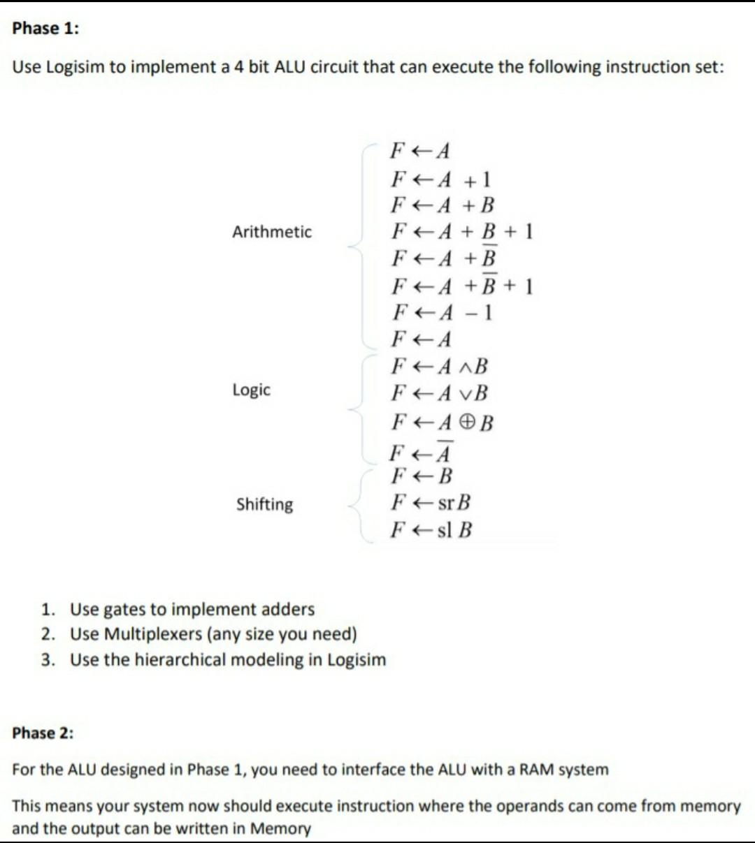 Solved Need solution of phase 2 Phase 1: Use Logisim to | Chegg.com