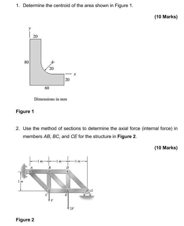 Solved 1. Determine the centroid of the area shown in Figure | Chegg.com