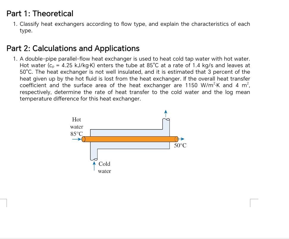 Solved Part 1: Theoretical 1. Classify heat exchangers | Chegg.com