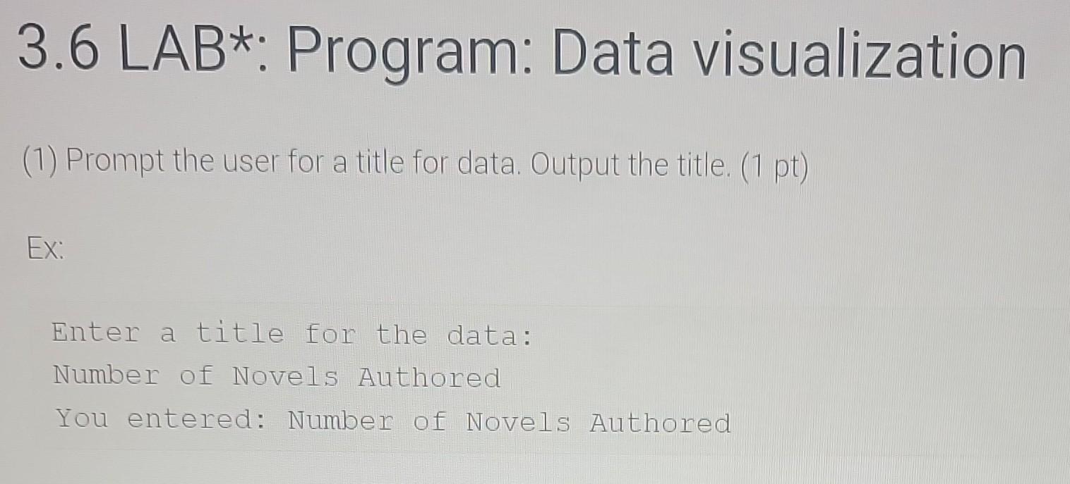 Solved 3.6 LAB*: Program: Data visualization. (1) Prompt the | Chegg.com