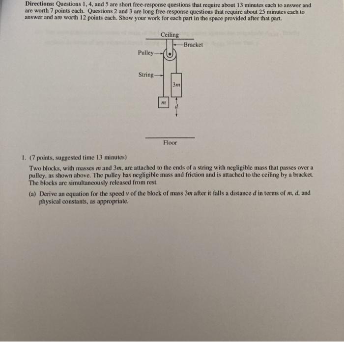 Solved Two blocks, with masses m and 3m, are attached to the | Chegg.com