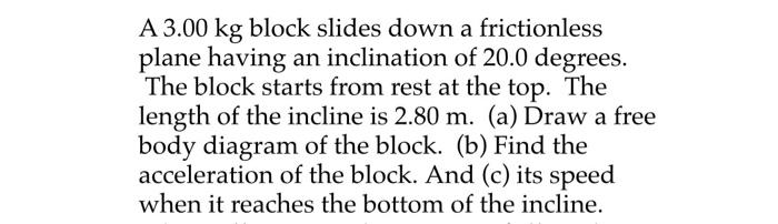 Solved A 3.00 kg block slides down a frictionless plane | Chegg.com
