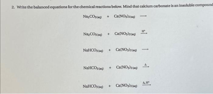 Solved 2. Write the balanced equations for the chemical | Chegg.com