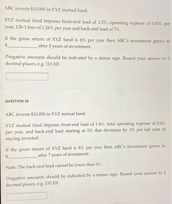 Solved ABC invests $10,000 in XYZ mutual fund. XYZ mutual | Chegg.com